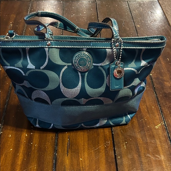 Coach | Bags | Coach Blue And Silver Tote Bag | Poshmark